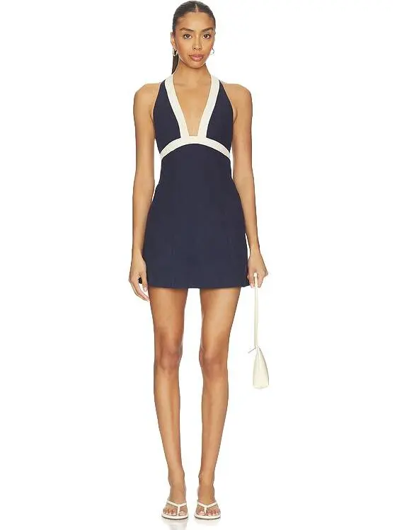 LOVERS AND FRIENDS Halterneck Mini Dress - Navy & White