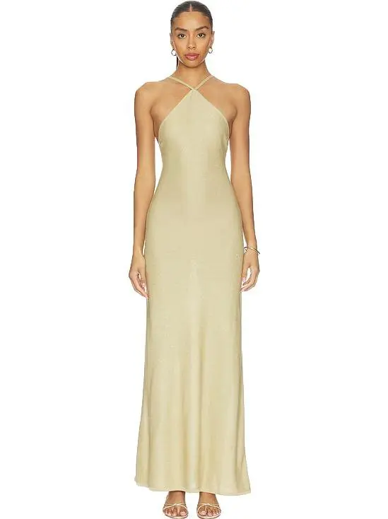 LOVERS AND FRIENDS Tatyana Halter Sequin Maxi Dress - Light Sage