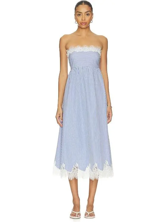 Cami Nyc Strapless Lace Trim Midi Dress - Blue Stripe