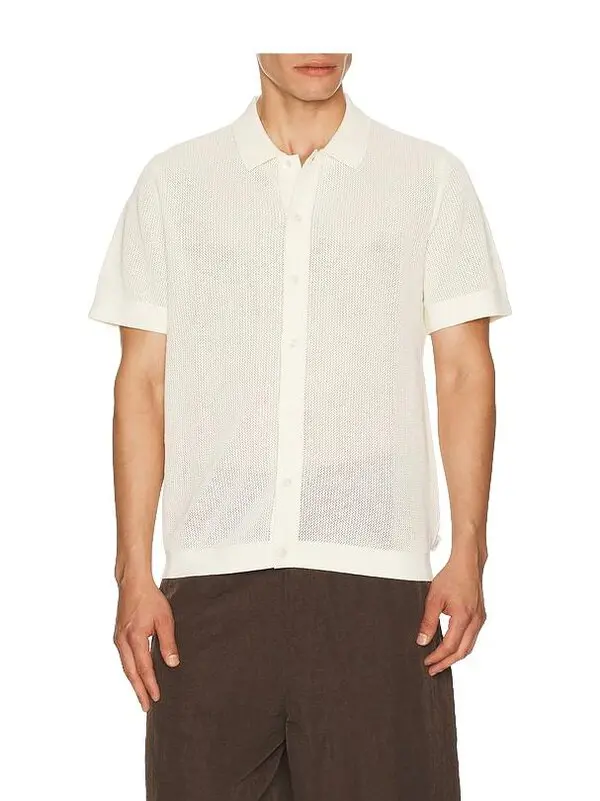 Onia Crochet Knit Button Up Shirt In Cream - Egret