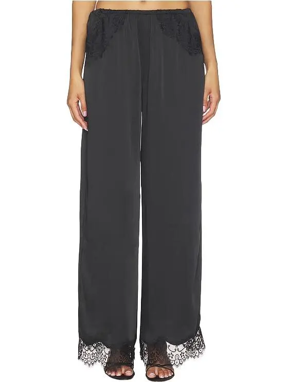 Tularosa Sophia Pant Wide Leg Satin Lace Trim Trousers - Black