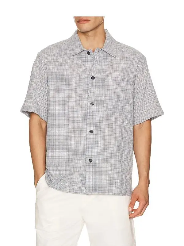 Theory Mini Texture Check Shirt In Grey,slate - Bering Multi