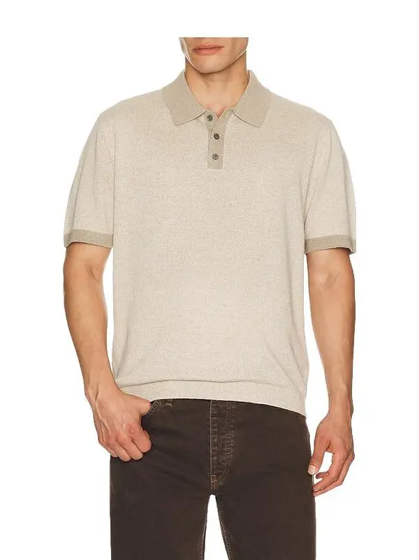 Theory Silk Linen Short Sleeve Polo In Taupe - Silver Cloud