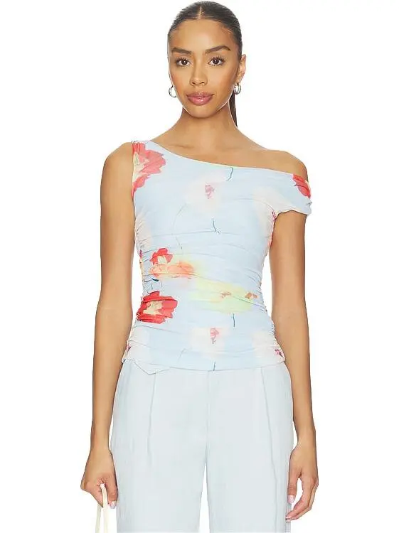 Bardot Layana Printed Mesh Top - Baby Blue Floral