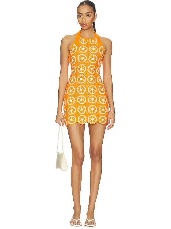 Show Me Your Mumu Halterneck Crochet Mini Dress - Orange