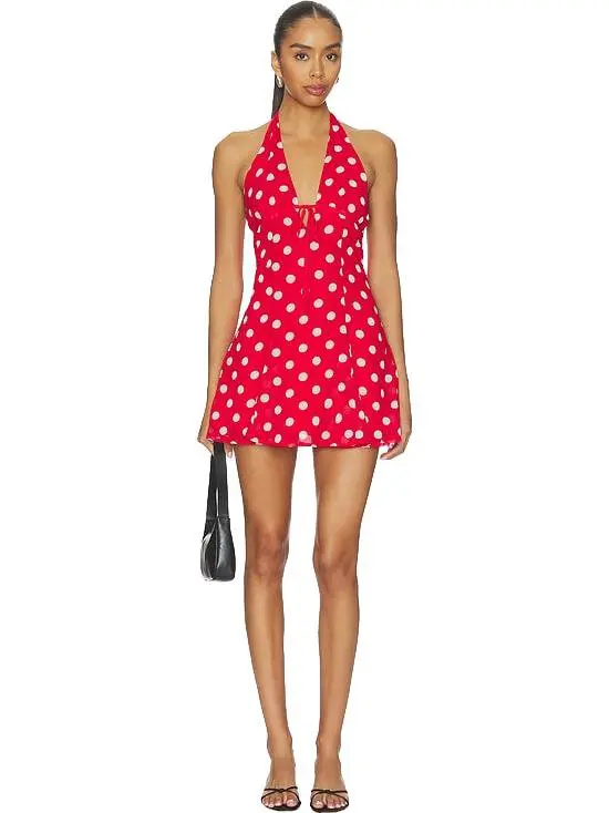 MORE TO COME Olivea Halter Mini Dress - Red & White Dot