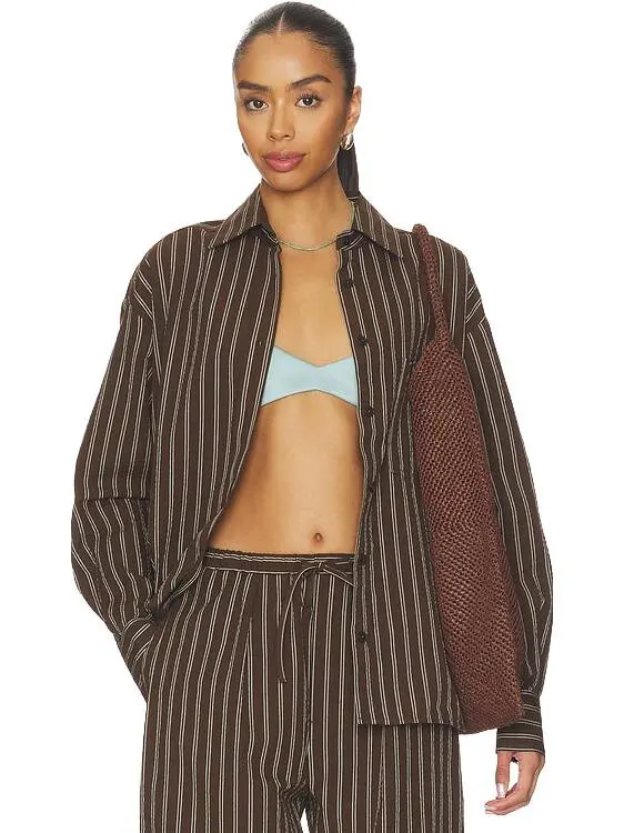 Closed Oversized Striped Shirt - Maple Brown