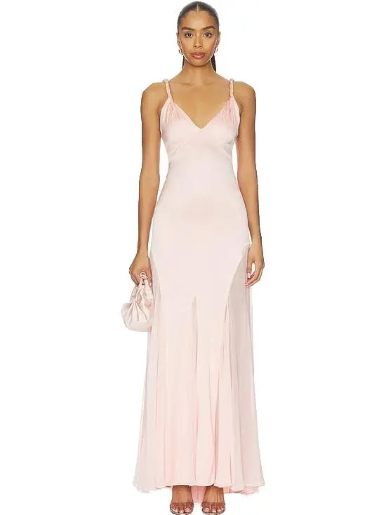 Alice + Olivia Twist Strap Flare Maxi Dress With Sheer Godets - English Rose