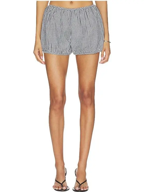 Tularosa Gingham Checked Elasticated Hem Shorts - Black & Ivory Gingham