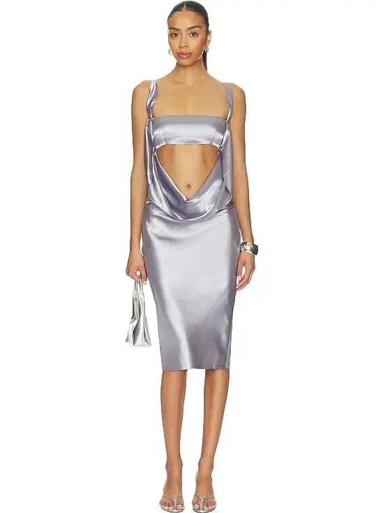 1XBLUE Cosmopolitan Midi Dress In Metallic - Silver