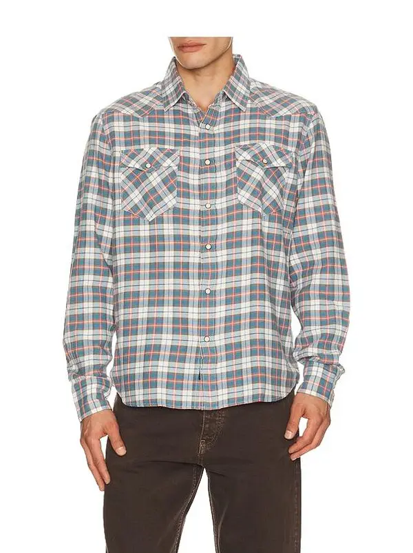 Faherty Brand Western Shirt In Blue,white - Rangefield Plaid