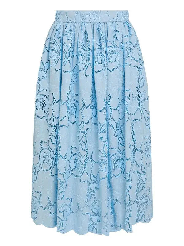 Erdem Gathered Guipure Lace Midi Skirt - Light Blue