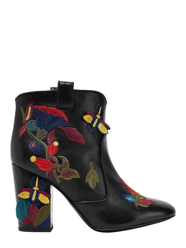 Laurence Dacade Embroidered Leather Ankle Boots - Black