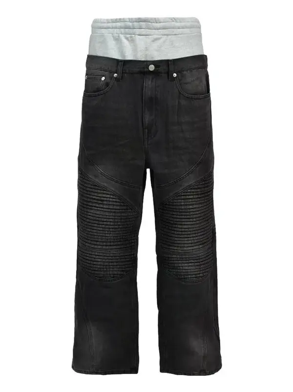 BREATH Layered-waist Biker Jeans - Black