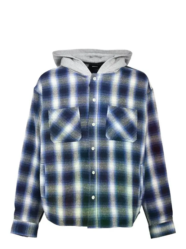 BREATH Check-pattern Hooded Shirt - Blue