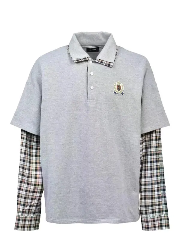 BREATH Layered-sleeve Crest-patch Polo Shirt - Grey