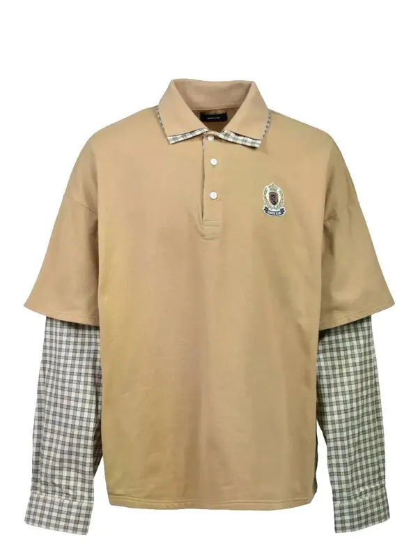 BREATH Layered-sleeve Check-pattern Polo Shirt - Neutrals