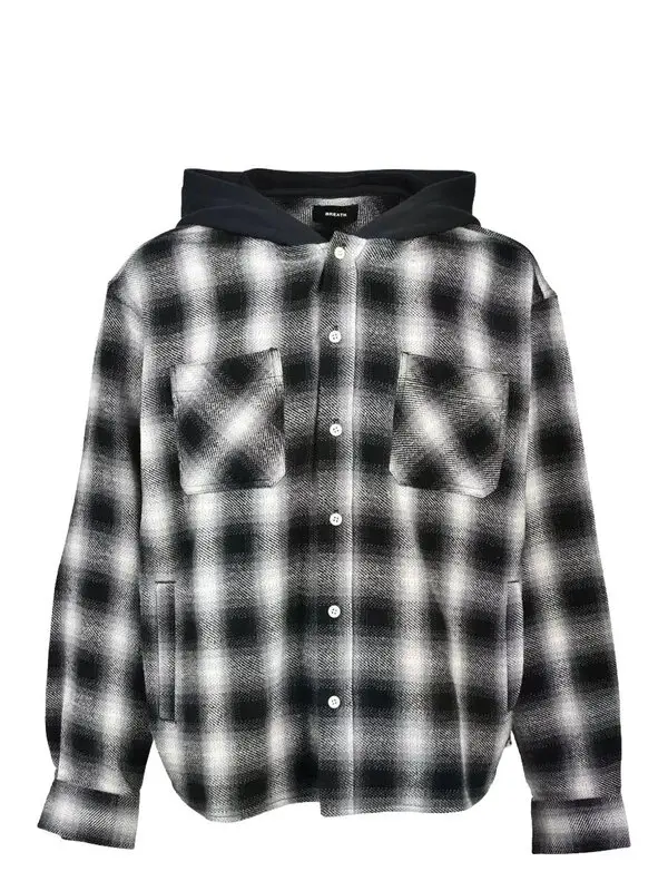 BREATH Check Hooded Shirt - Black