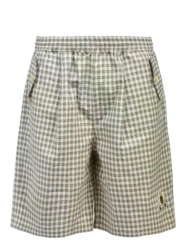 BREATH Check-pattern Logo-patch Shorts - Neutrals