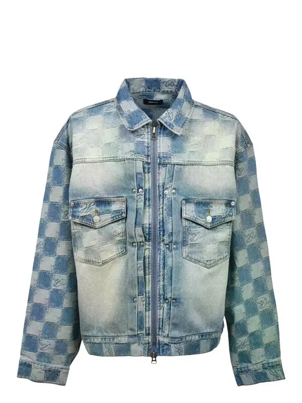 BREATH Check-pattern Distressed Denim Jacket - Blue