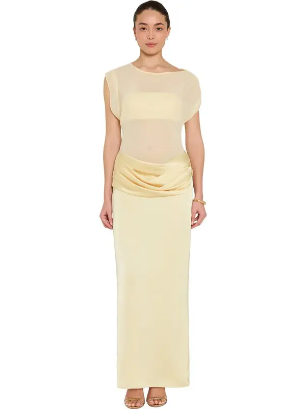 Amanda Uprichard Olandria Maxi Dress With Chiffon Bodice And Charmeuse Skirt - Cornsilk