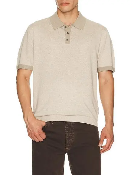 Theory Silk Linen Short Sleeve Polo - Silver Cloud