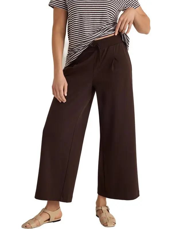 HAVEN WELL WITHIN Organic Cotton Interlock Wide-leg Pleated Pants - Coffee Bean