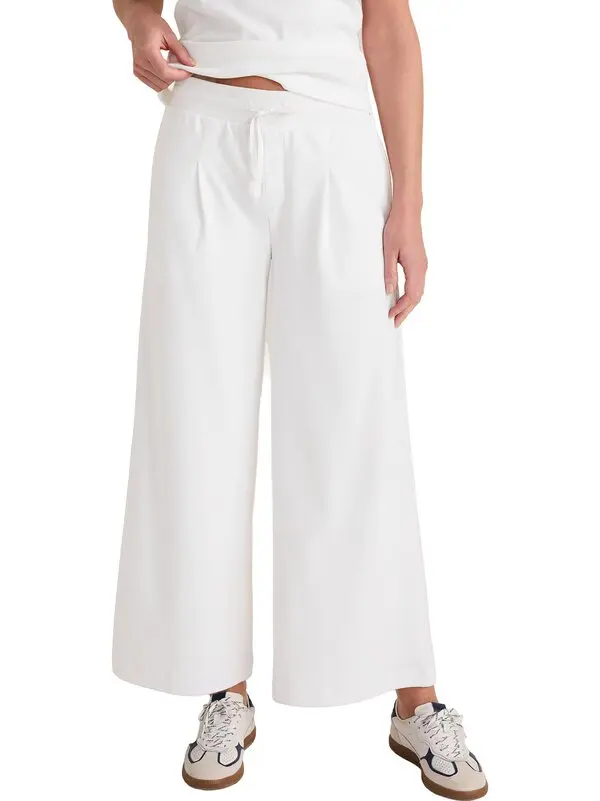 HAVEN WELL WITHIN Organic Cotton Interlock Wide-leg Pleated Pants - White