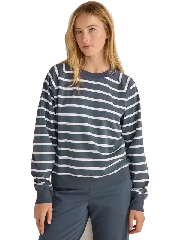 HAVEN WELL WITHIN Organic Cotton Interlock Crewneck Sweatshirt - Sleigh Stripe Midnight,w