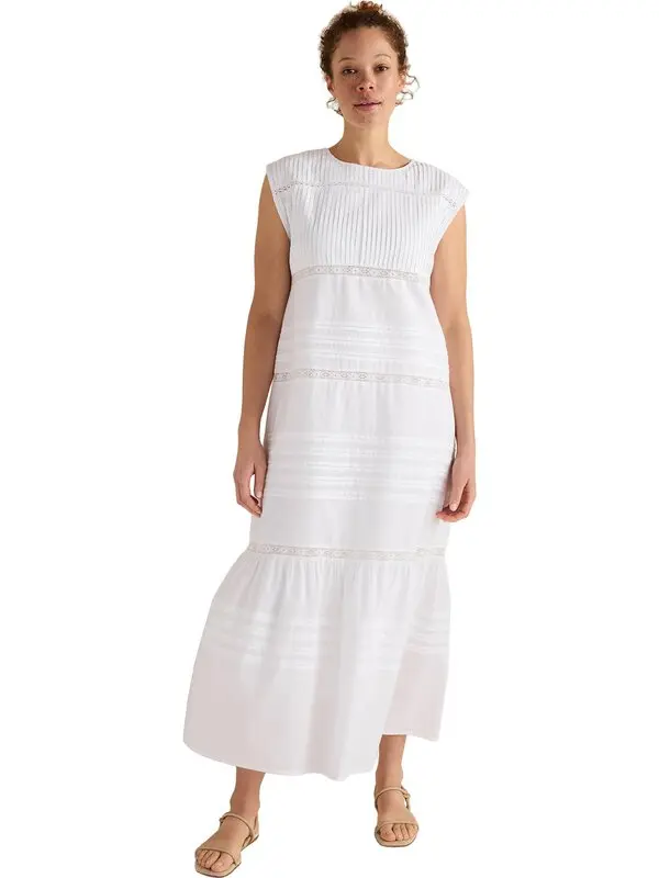 HAVEN WELL WITHIN Organic Cotton Poplin Lace Trim Midi Dress - White