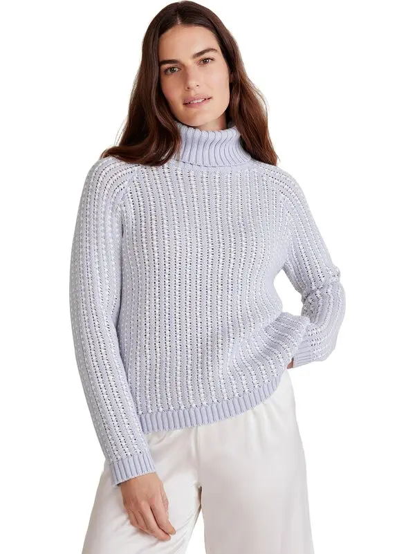 HAVEN WELL WITHIN Textured Knit Turtleneck Sweater - Ivory,soft Periwinkle