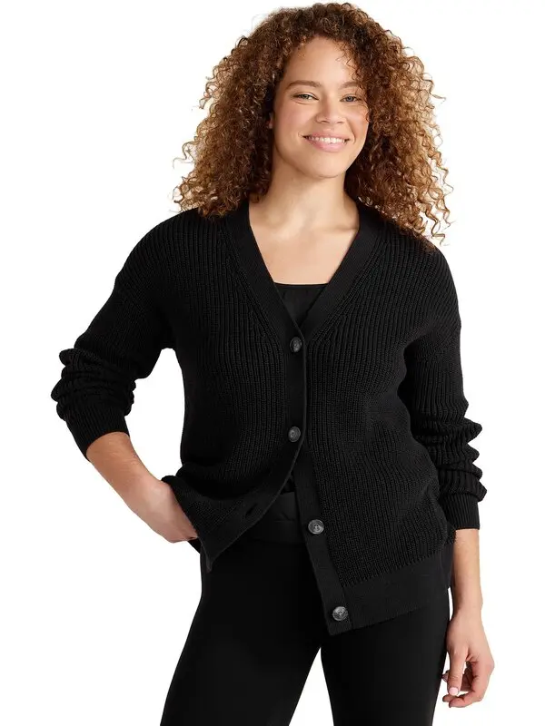 HAVEN WELL WITHIN Organic Cotton Shaker Stitch Cardigan - Black