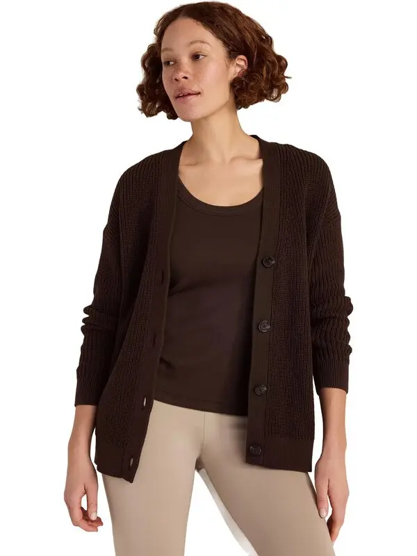 HAVEN WELL WITHIN Organic Cotton Shaker Stitch Cardigan - Coffee Bean