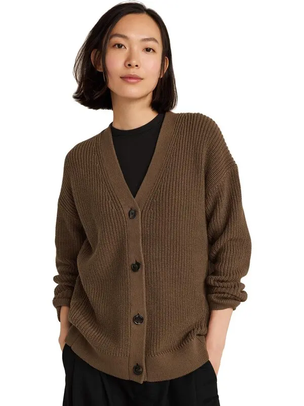 HAVEN WELL WITHIN Organic Cotton Shaker Stitch Cardigan - Deep Mocha