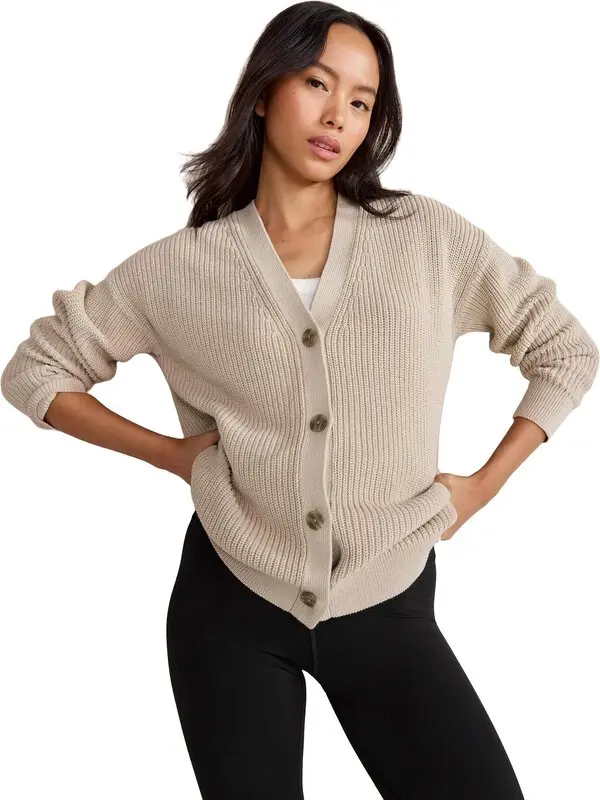 HAVEN WELL WITHIN Organic Cotton Shaker Stitch Cardigan - Fawn