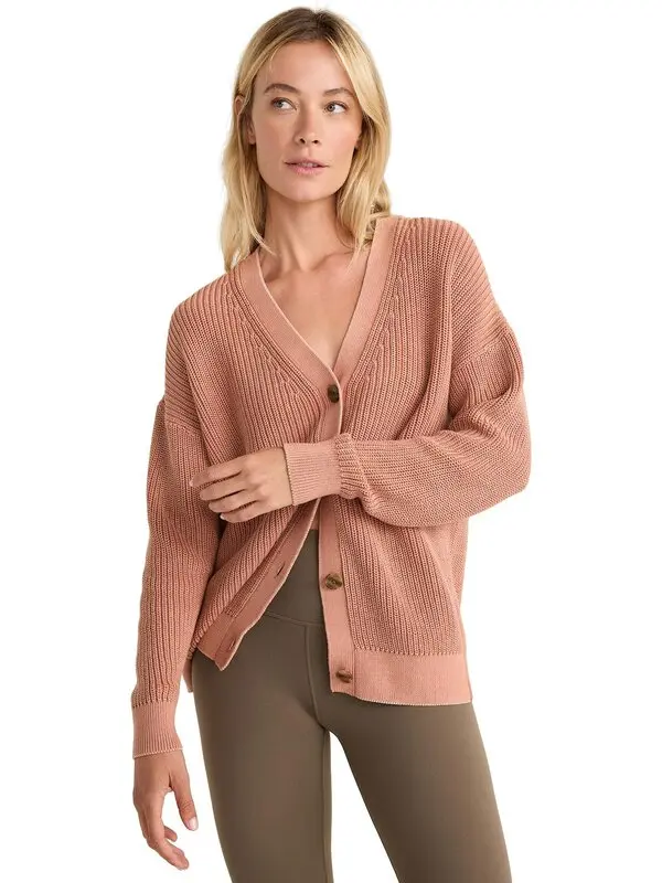 HAVEN WELL WITHIN Organic Cotton Shaker Stitch Cardigan - Garment Dye Smoke Rose