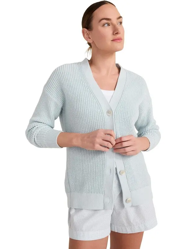 HAVEN WELL WITHIN Organic Cotton Shaker Stitch Cardigan - Ice Blue