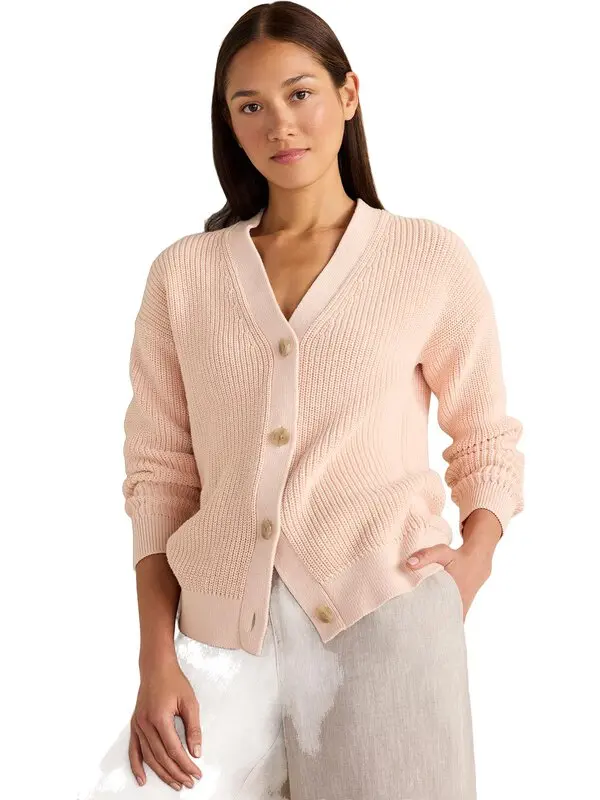 HAVEN WELL WITHIN Organic Cotton Shaker Stitch Cardigan - Pale Peach