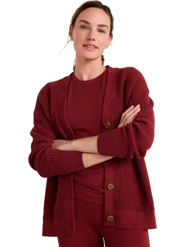 HAVEN WELL WITHIN Organic Cotton Shaker Stitch Cardigan - Syrah