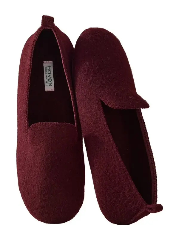 HAVEN WELL WITHIN Felted Wool Blend Loafer Slippers With Satin Bow - Burgundy Berry