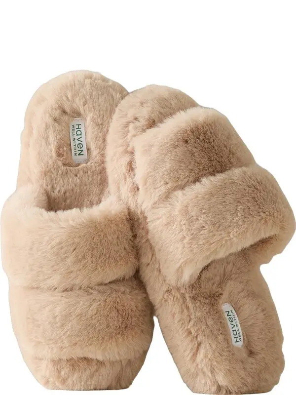 HAVEN WELL WITHIN Faux Fur Banded Slippers - Sand Cove