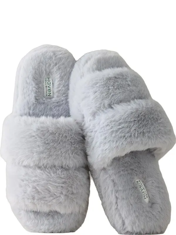 HAVEN WELL WITHIN Faux Fur Banded Slippers - Stone Grey