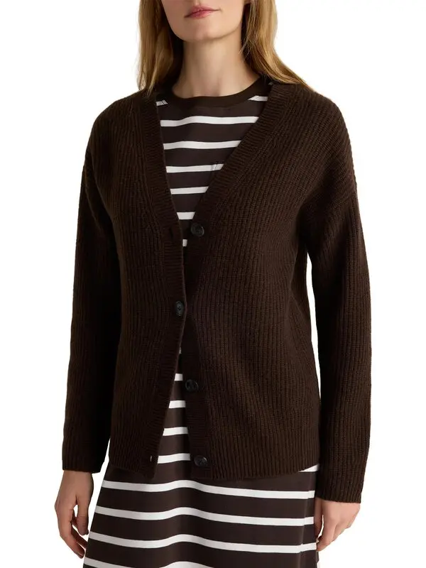 HAVEN WELL WITHIN Cashmere Shaker Stitch Cardigan - Coffee Bean