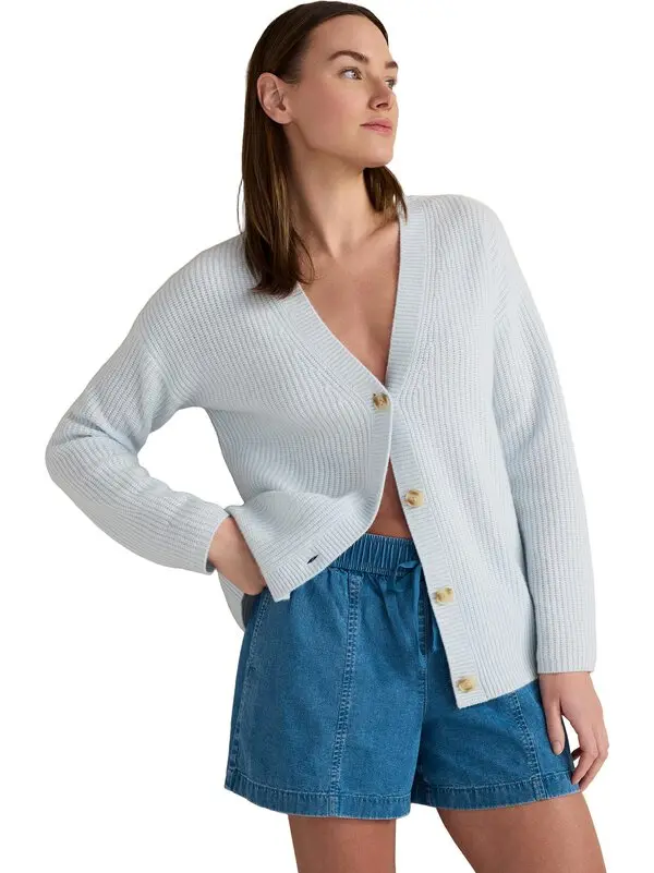 HAVEN WELL WITHIN Cashmere Shaker Stitch Cardigan - Ice Blue