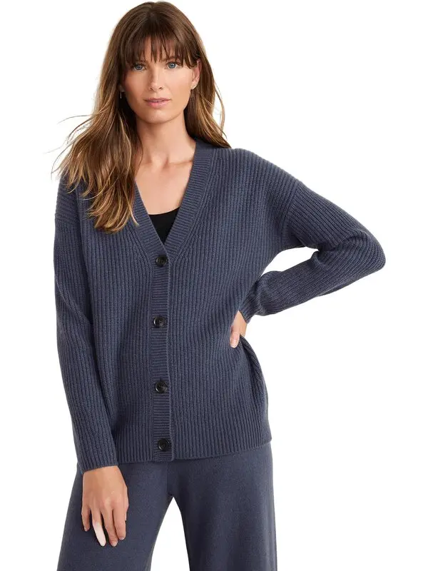 HAVEN WELL WITHIN Cashmere Shaker Stitch Cardigan - North Sea