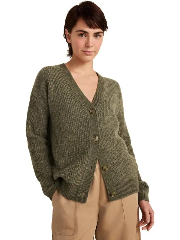 HAVEN WELL WITHIN Cashmere Shaker Stitch Cardigan - Olive Hthr,vetiver Hthr
