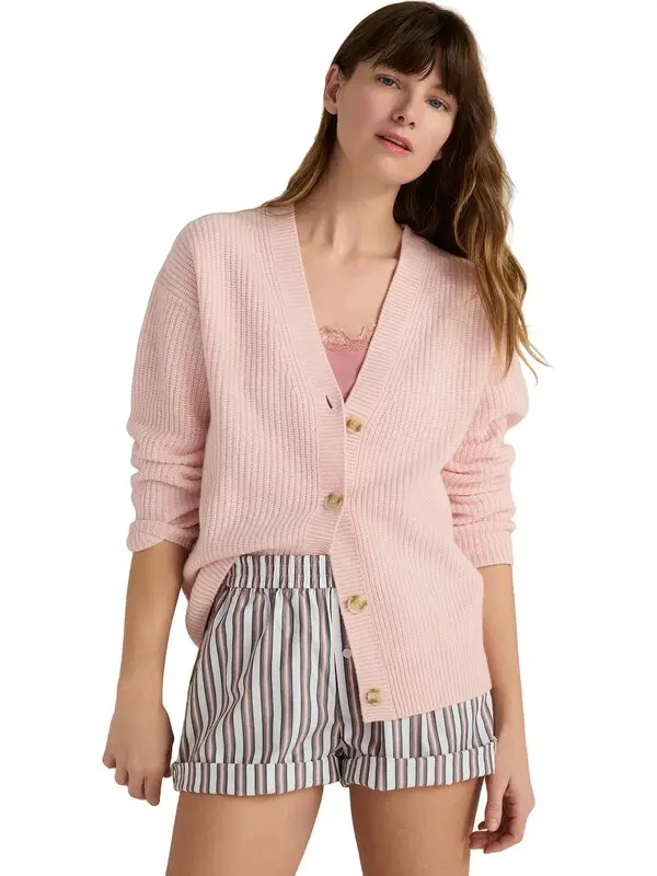 HAVEN WELL WITHIN Cashmere Shaker Stitch Cardigan - Pale Peach