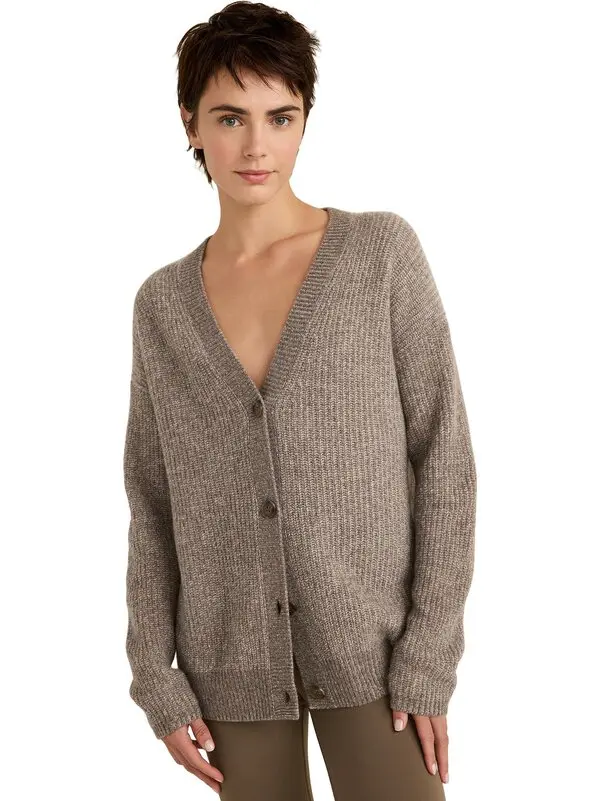 HAVEN WELL WITHIN Cashmere Shaker Stitch Cardigan - Slate Brown,pure Taupe