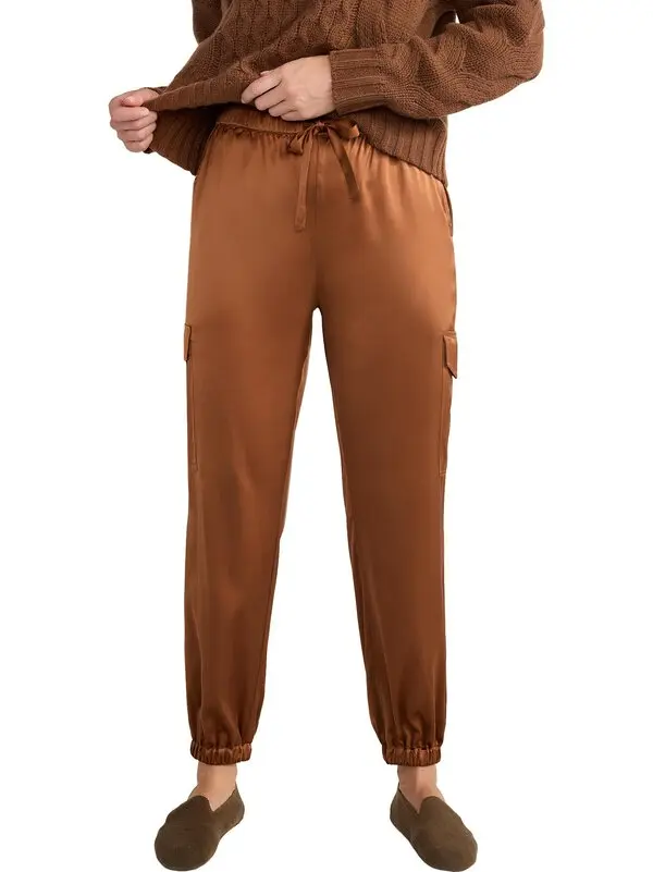 HAVEN WELL WITHIN Washable Silk Drawstring Cargo Joggers - Clove