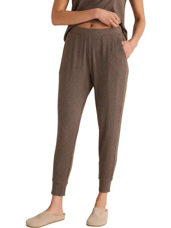 HAVEN WELL WITHIN Rib Knit Joggers - Walnut Hthr